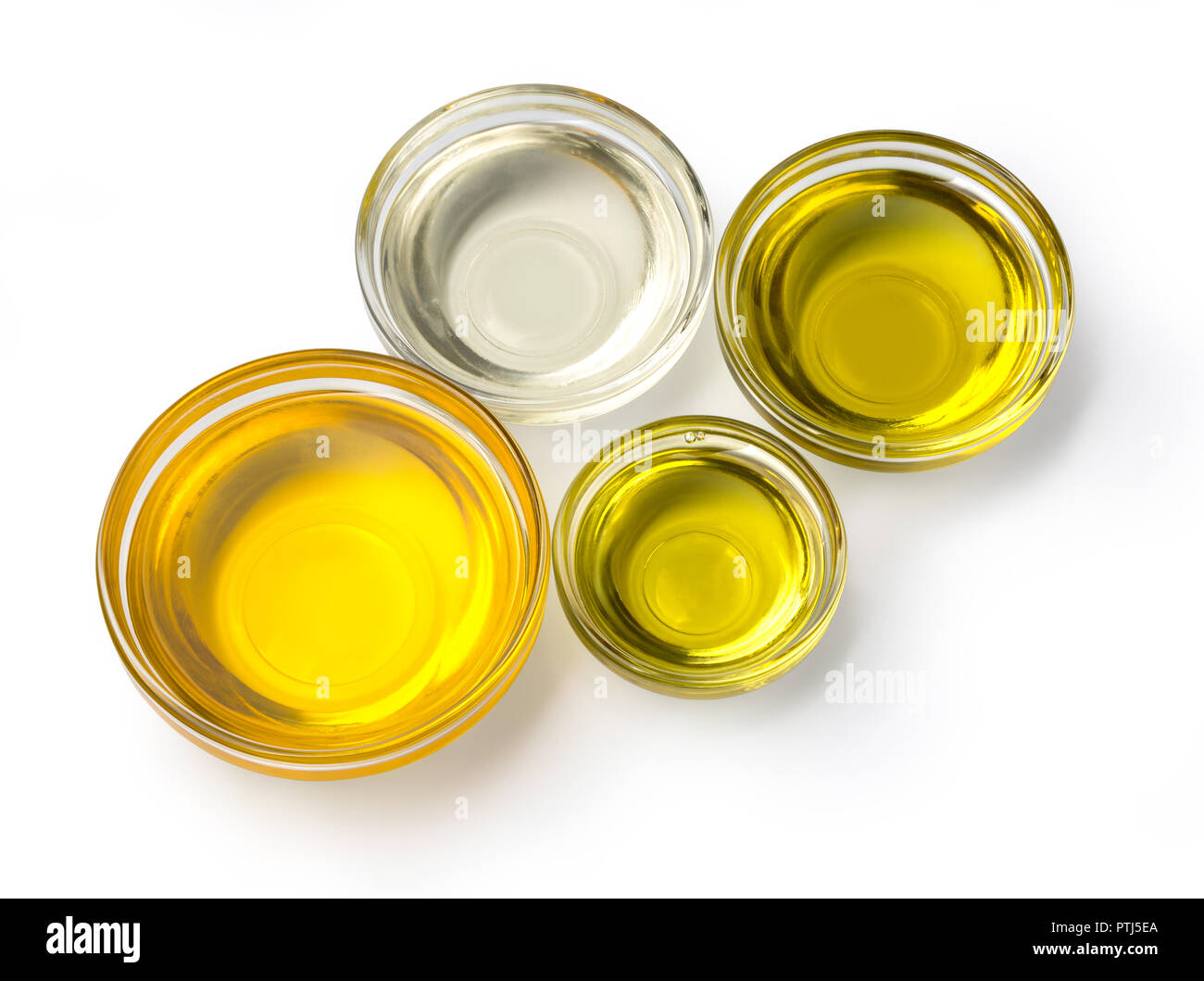 Top view of diffrent oil bowl isolated on white with clipping path ...