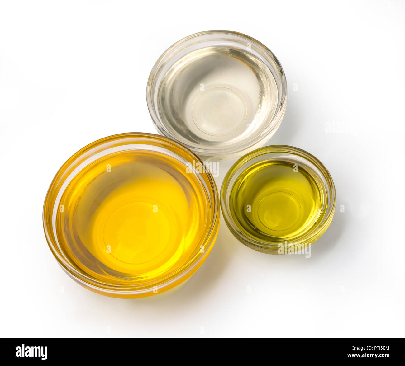 Top view of different oil bowls isolated on white with clipping path ...