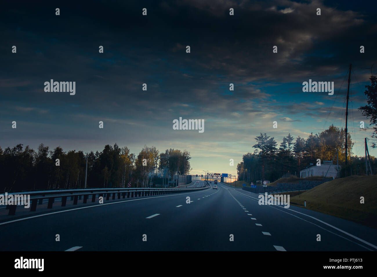 Russian roads in Karelia. Travel by road. Asphalt road. Smooth road car ...