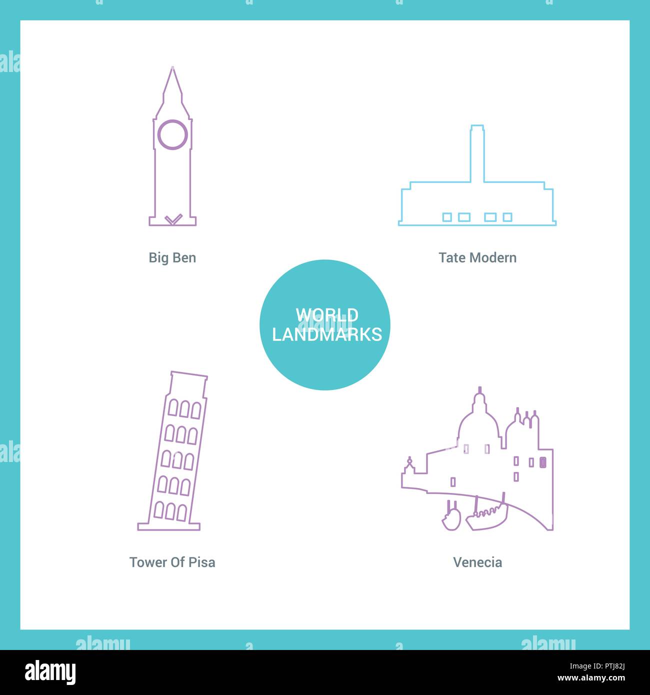 World Famous landmarks and monuments design with white background ...