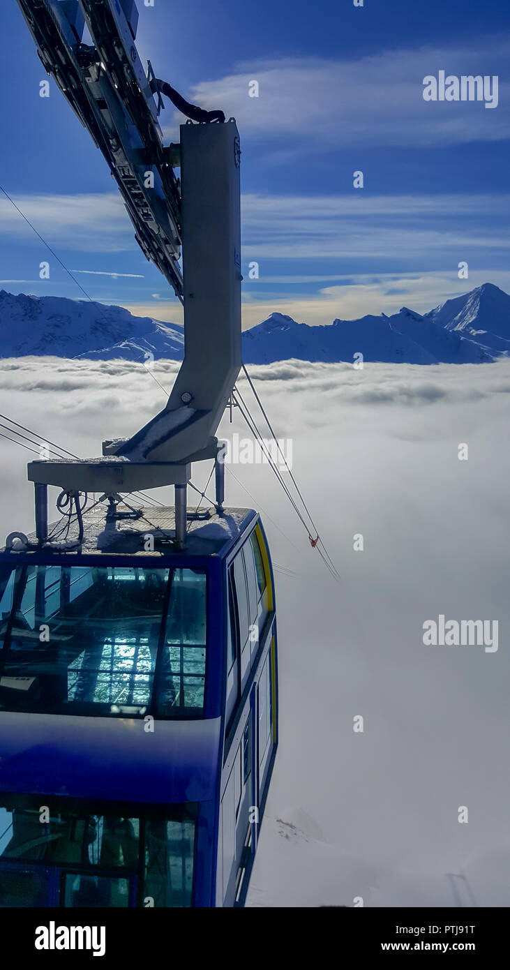 Image of ski gondola ropes who disappear in the mountain fog Stock ...