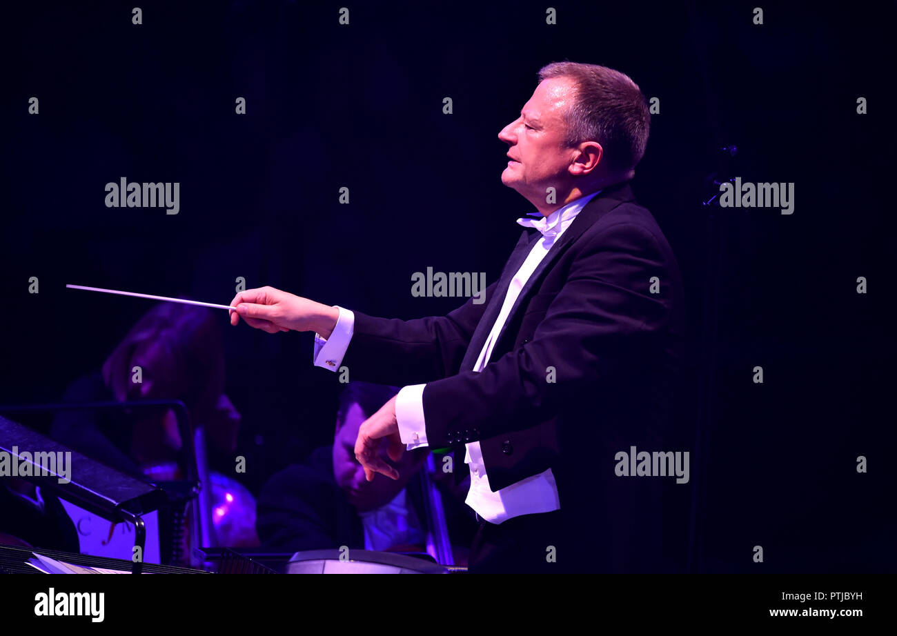 Patrick Hawes conducts the Royal Philharmonic Orchestra on stage at the ...