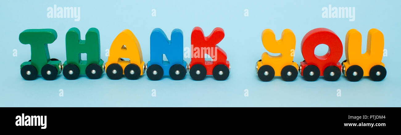 Words Thank you made of letters train alphabet. Bright colors of red ...