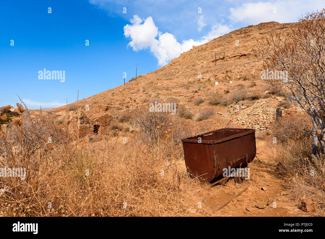 Mining wagon at Megalo Livadi in Serifos. Cyclades islands, Greece ...