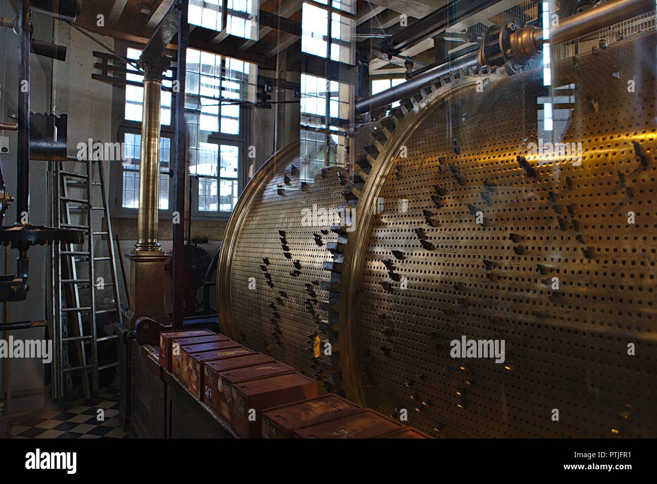 Interior mechanics of the Belfry tower in Bruges Stock Photo - Alamy