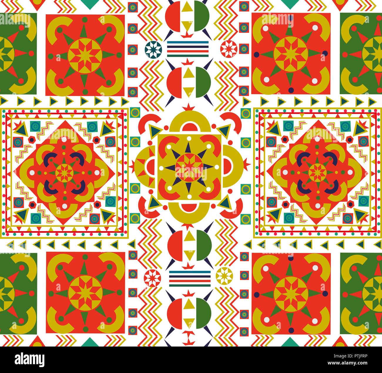 Seamless Pattern With Colorful Patchwork Retro Bohemian Folk