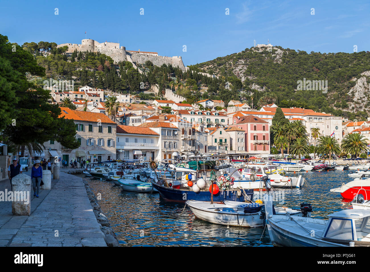 Pretty harbour of Hvar Town Stock Photo - Alamy