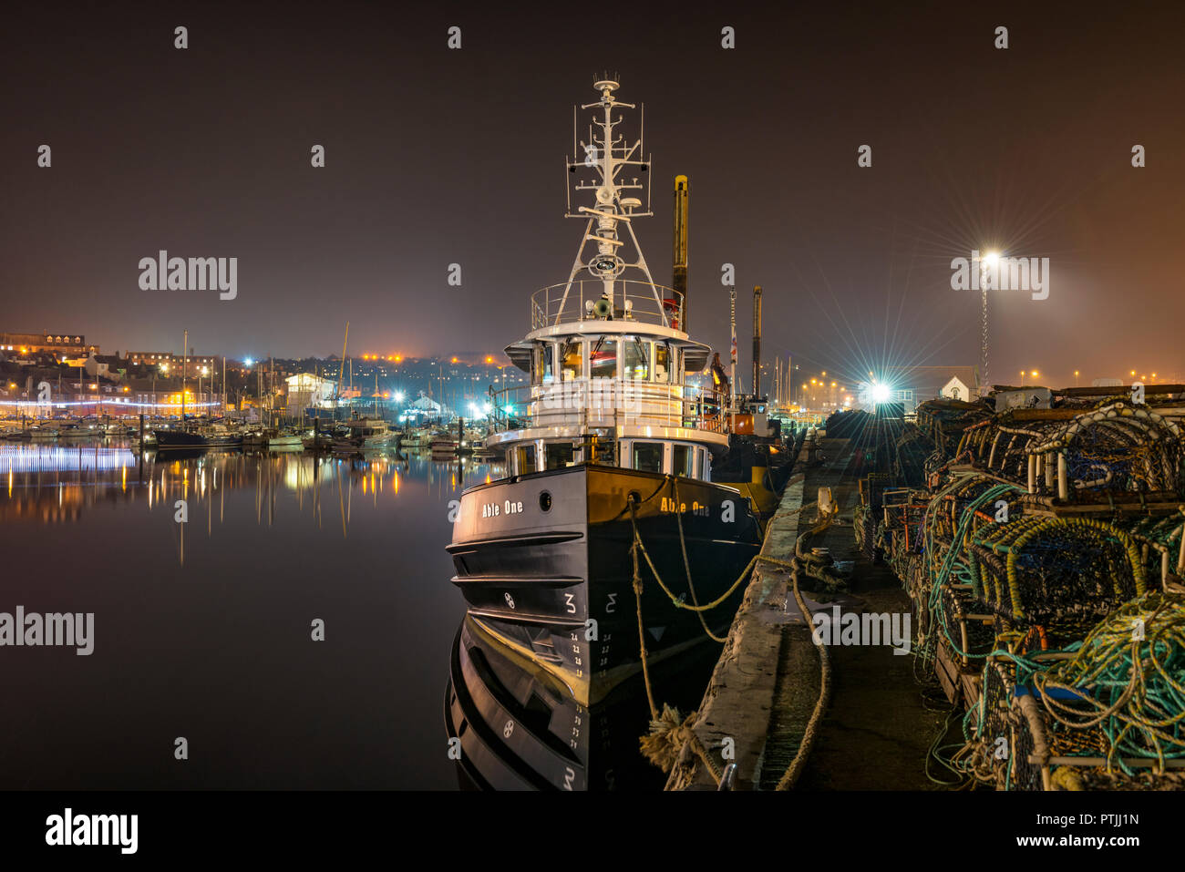 Night reflections in Whitby harbour Stock Photo - Alamy
