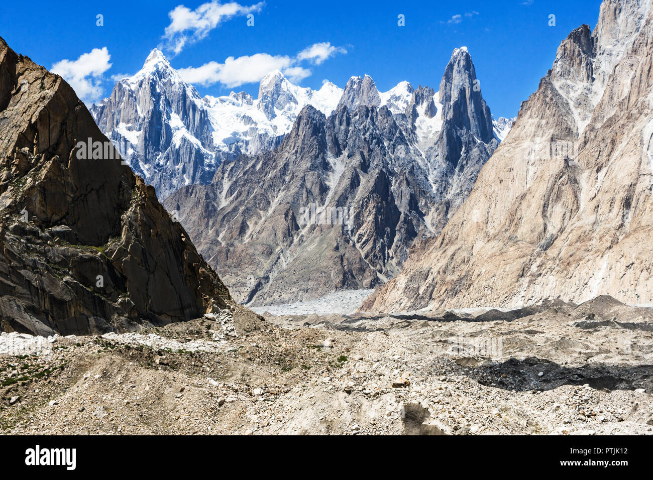 Uli Biaho, Choricho and Payu peak from Urdukas campsite, Baltoro ...