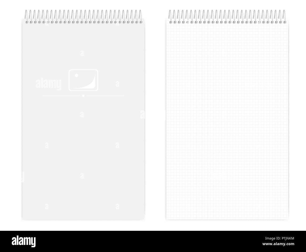 Top spiral grid lined notebook, realistic vector mockup. Wire bound ...