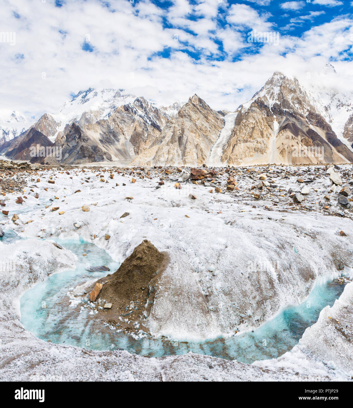 Gasherbrum group of mountains from Vigne glacier, Karakoram, Pakistan ...