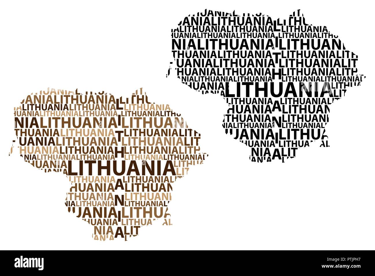 Sketch Lithuania letter text map, Republic of Lithuania - in the shape ...