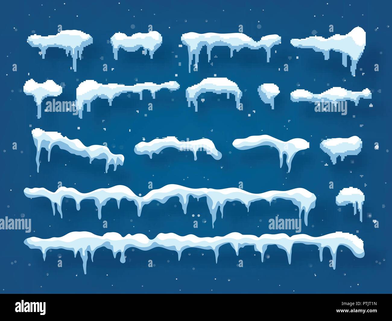 Snow, ice cap with shadow. Snowfall and snowflakes. Winter season. Blue ...