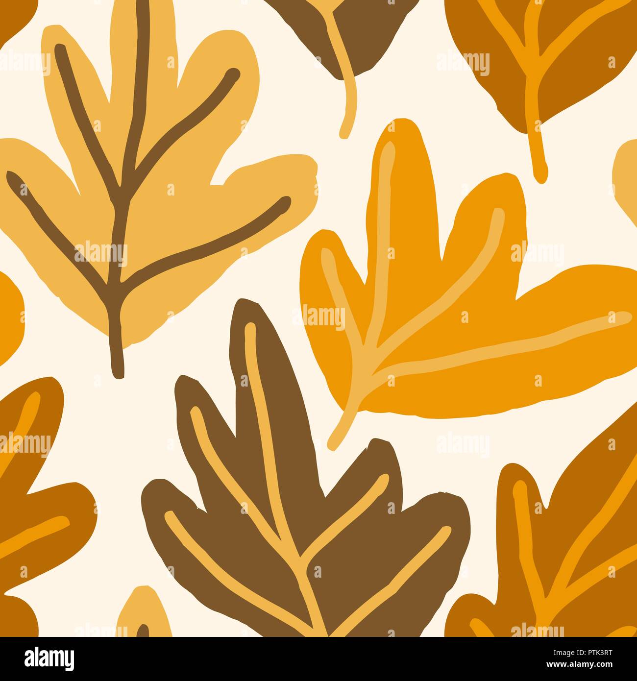 Abstract seamless pattern design with leaf shapes in orange, yellow and ...