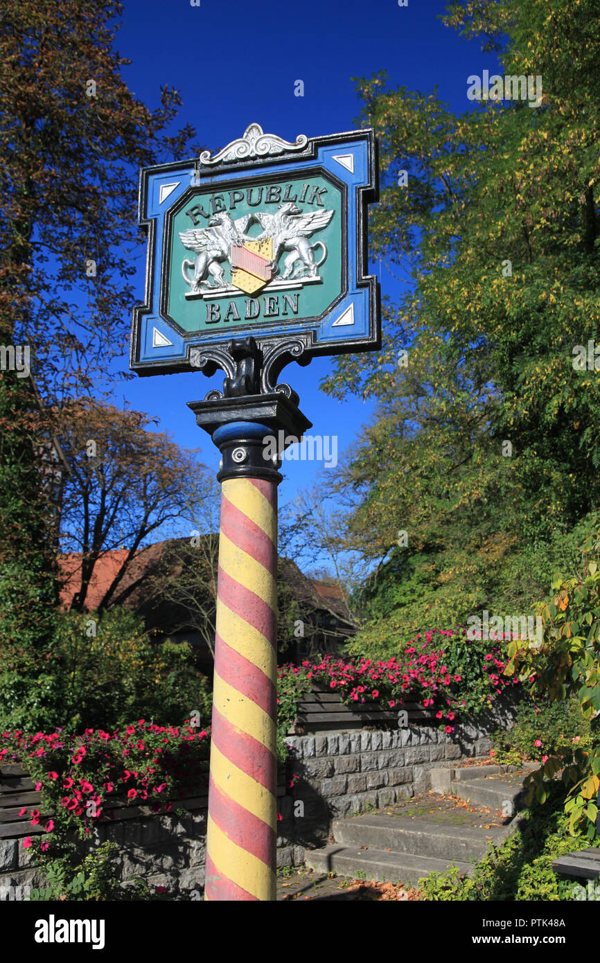 Antique German metal signpost with the words "Republik Baden Stock ...