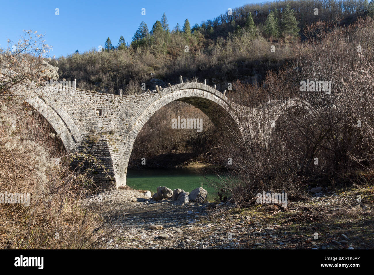 Landscape of Ancient Bridge of Missios in Vikos gorge and Pindus ...