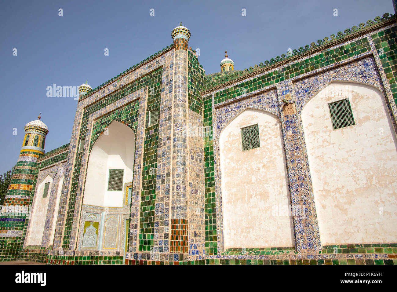Minarets and facade at the Mausoleum of Apak Khoja and Tomb of the ...