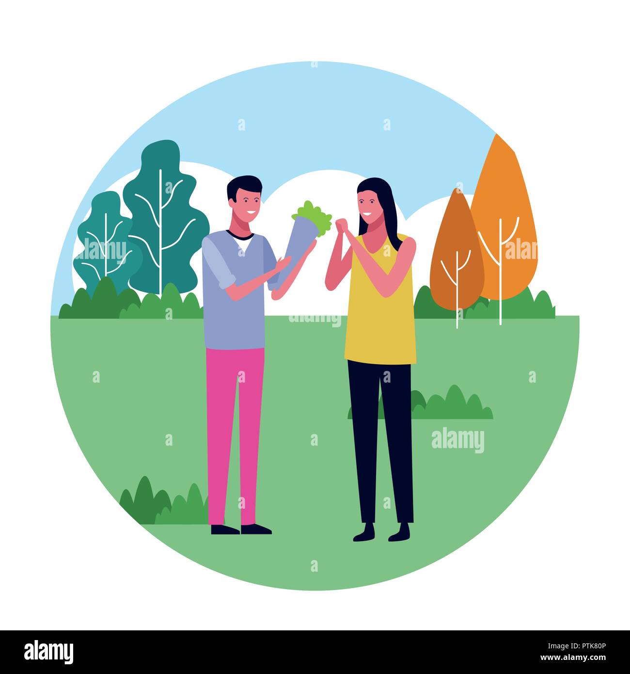 Couple giving flowers Stock Vector Images - Alamy