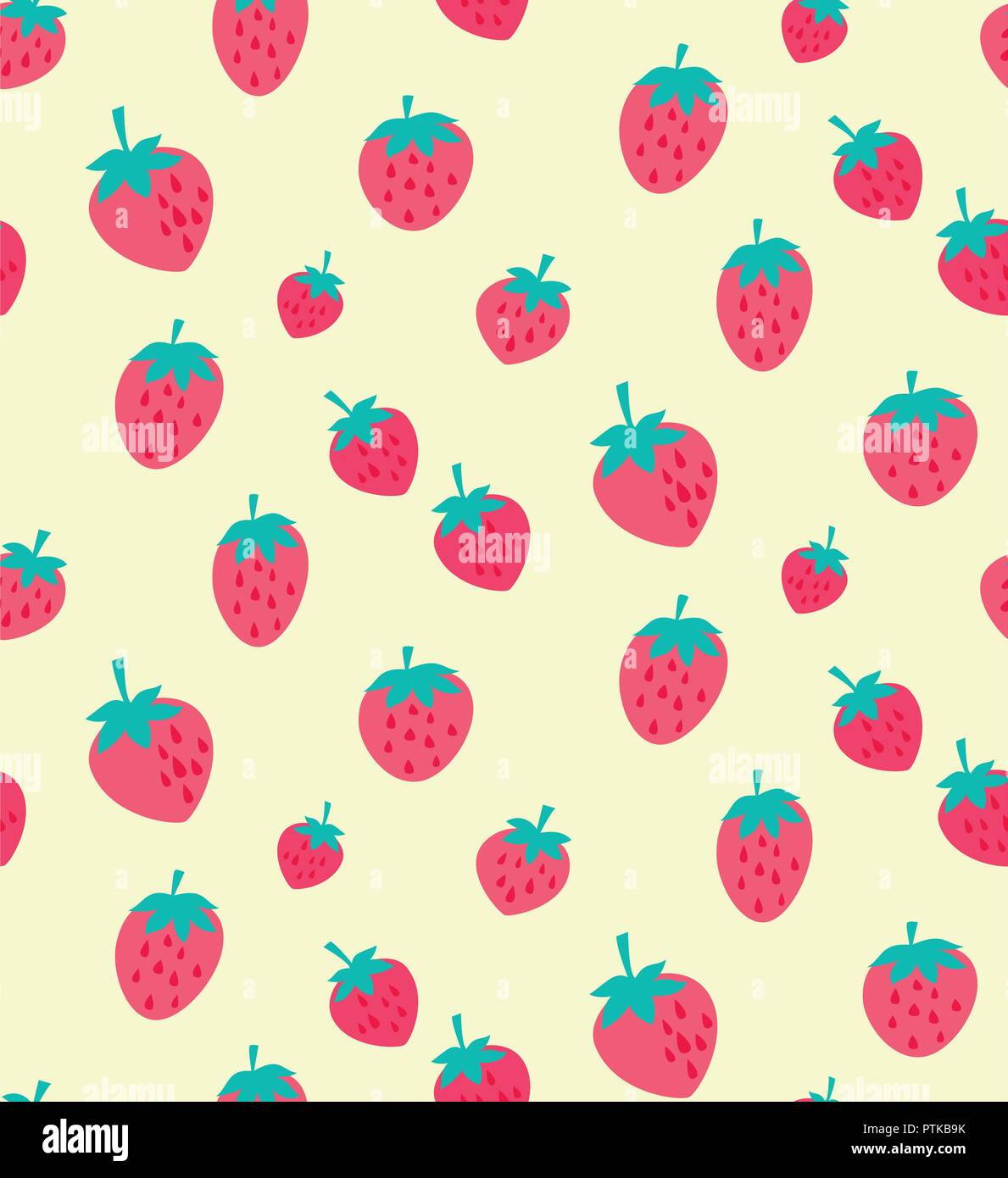 Vector strawberries on cream background seamless pattern background ...