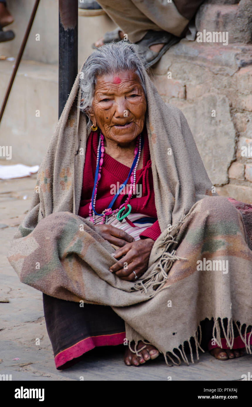 Old woman in Bhaktapur, Nepal Stock Photo - Alamy