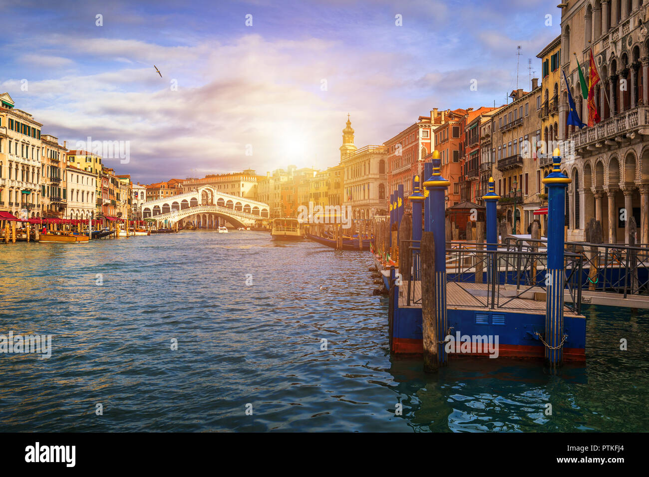 Grand Canal with gondolas in Venice, Italy. Sunset view of Venice Grand ...