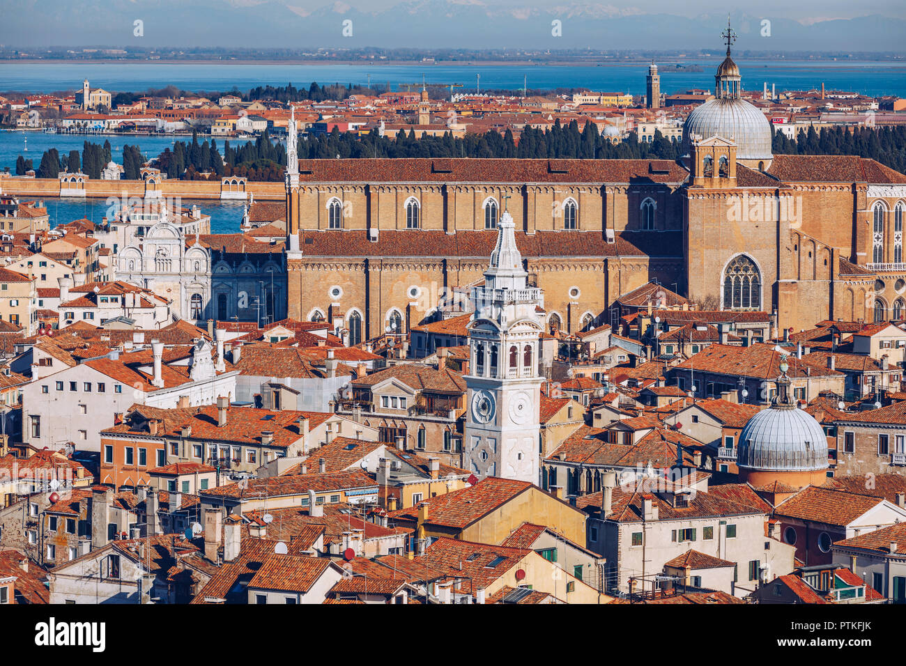 Venice panoramic aerial view with red roofs, Veneto, Italy. Aerial view ...