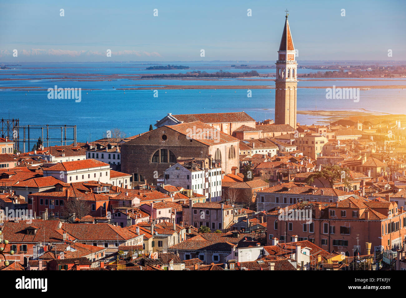 Venice panoramic aerial view with red roofs, Veneto, Italy. Aerial view ...