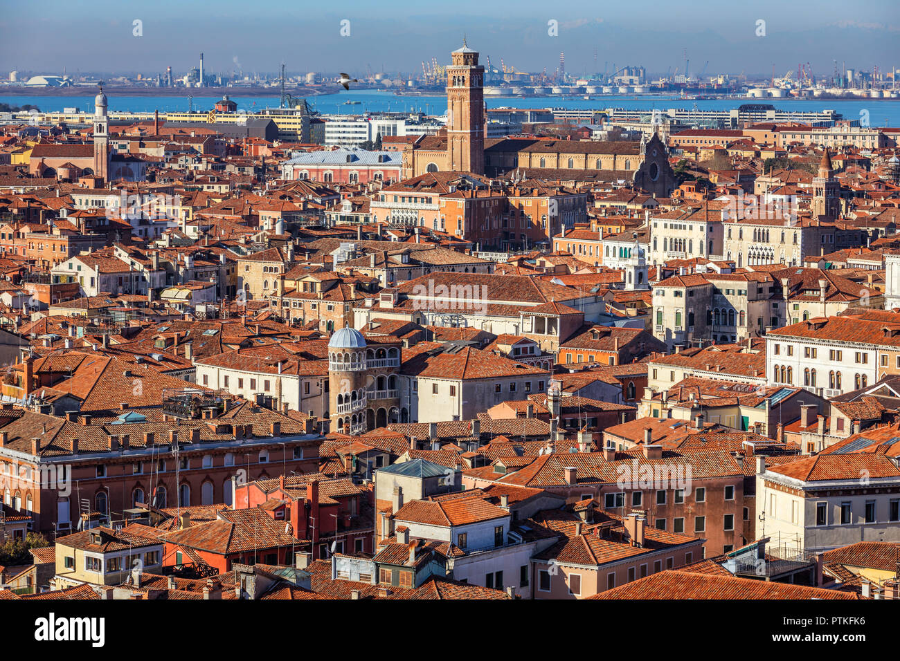Venice panoramic aerial view with red roofs, Veneto, Italy. Aerial view ...