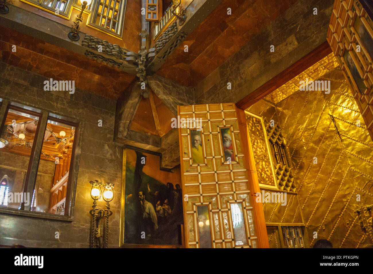 Inside the Palau Guell palace designed by Antonio Gaudi in Barcelona ...