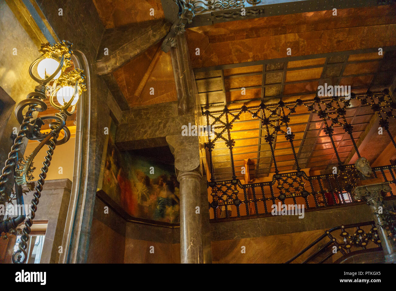 Inside the Palau Guell palace designed by Antonio Gaudi in Barcelona ...