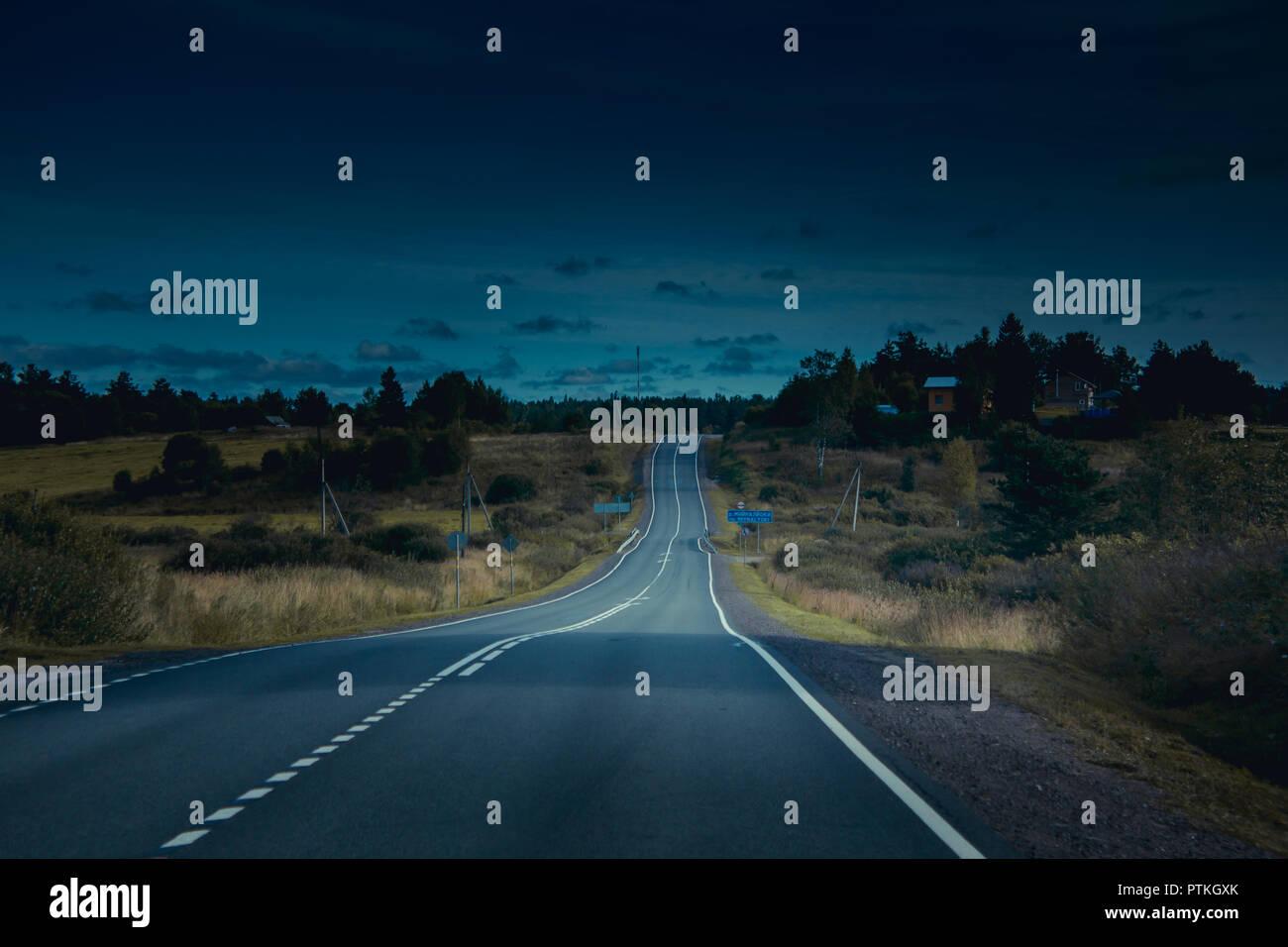 Russian roads in Karelia. Travel by road. Asphalt road. Smooth road car ...