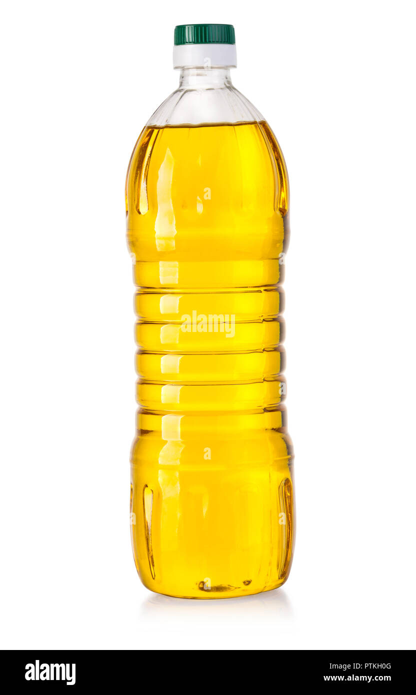Cooking oil in a plastic bottle on a white background. File contains a ...