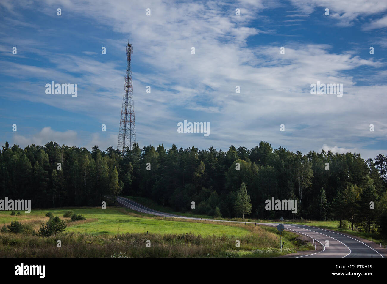 Russian roads in Karelia. Travel by road. Asphalt road. Smooth road car ...