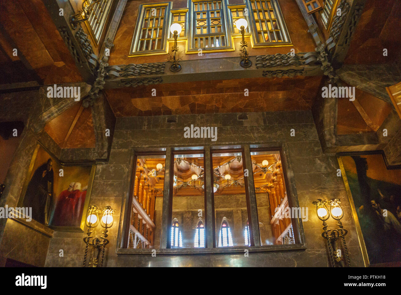 Inside the Palau Guell palace designed by Antonio Gaudi in Barcelona ...