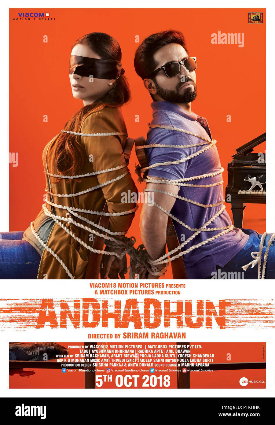 ANDHADHUN, Indian poster, from left: Radhika Apte, Ayushmann Khurrana ...
