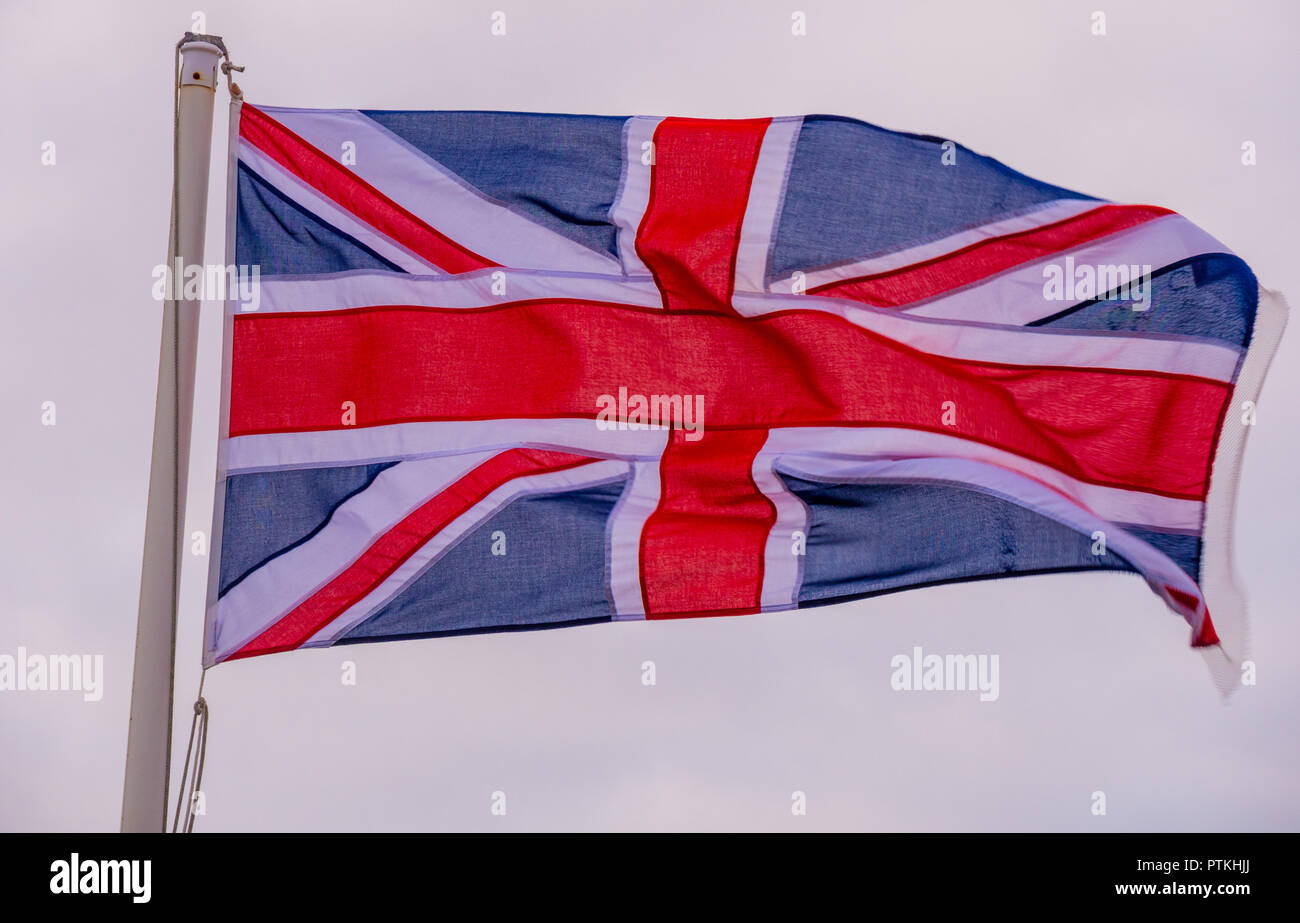 British flag waving in the wind at the Cornish Coast Stock Photo - Alamy