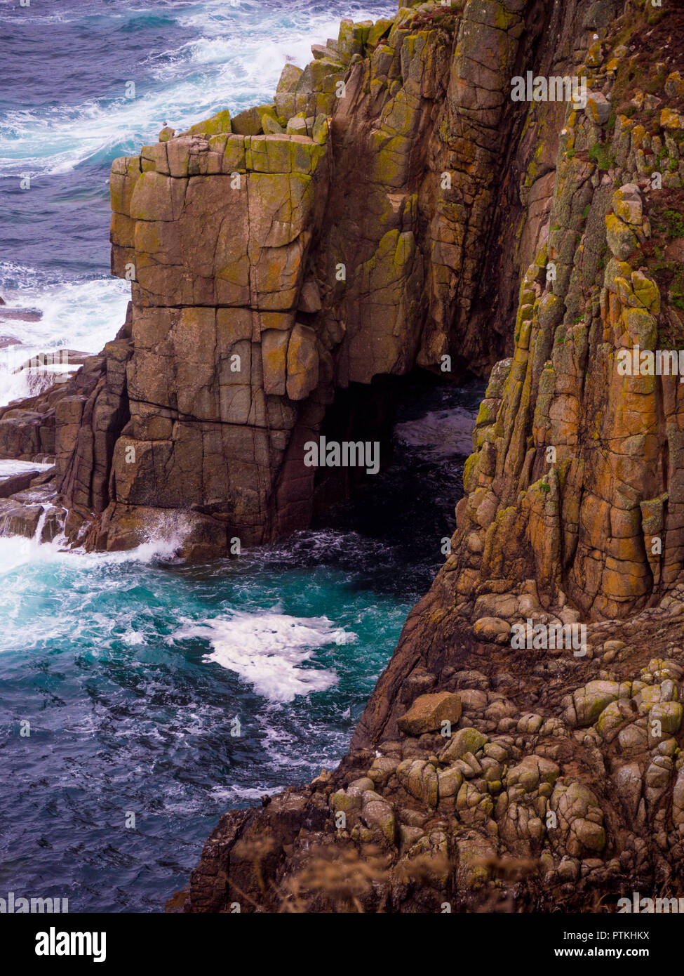 Famous cliffs at the coastline of Lands End Cornwall Stock Photo - Alamy