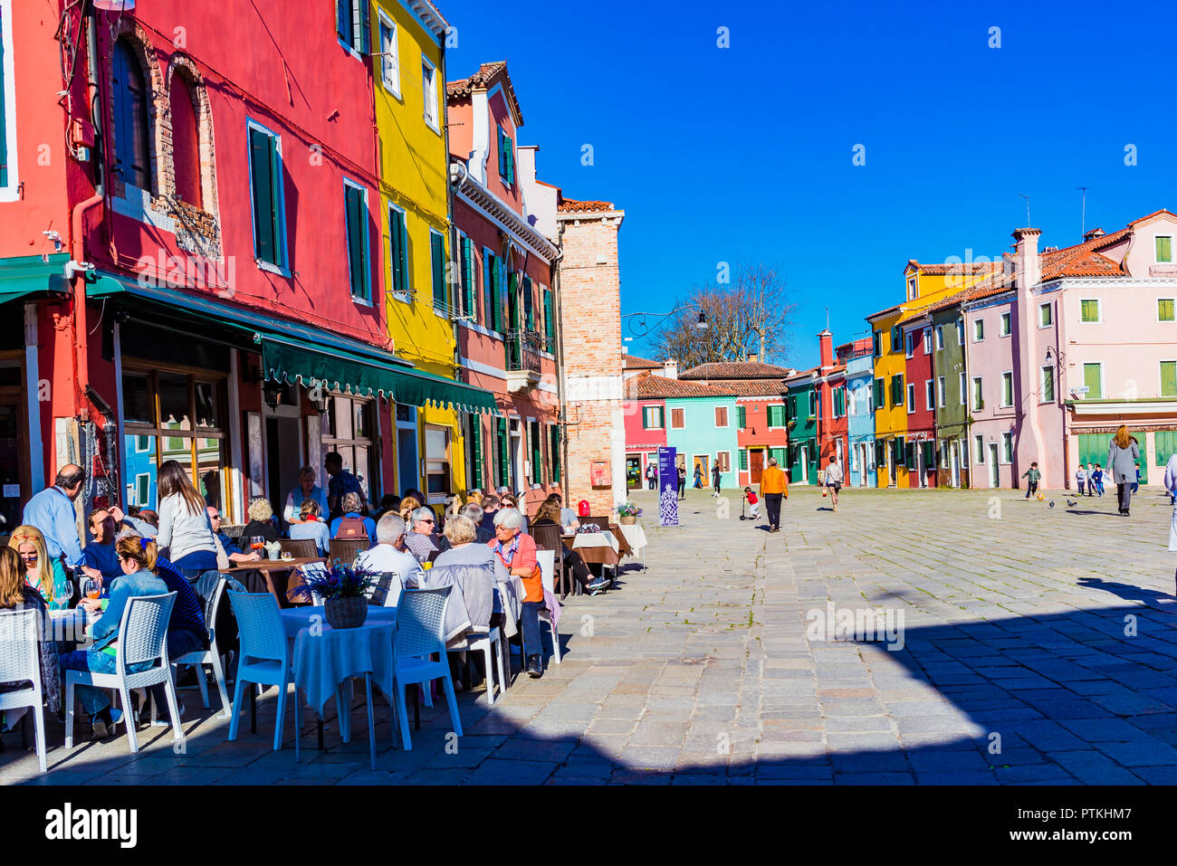 Colorful houses in Burano. Burano is an island in the Venetian Lagoon ...