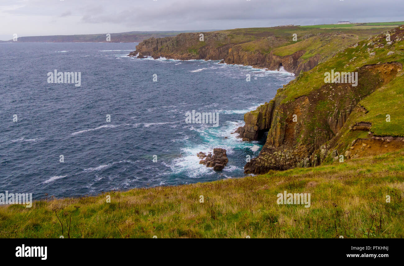 Famous Landmark in Cornwall - Lands End at the Celtic Sea Stock Photo ...