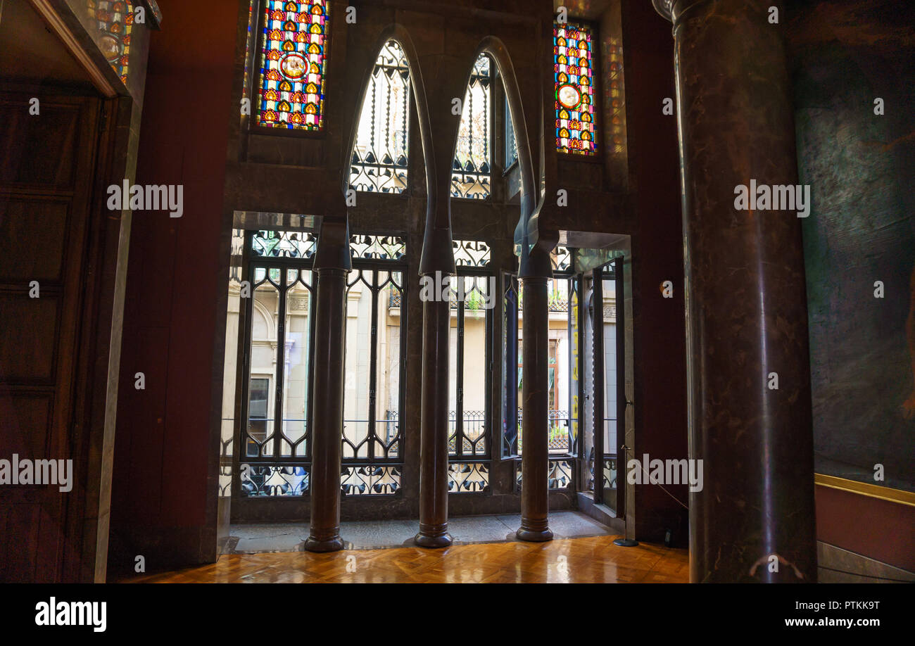 Inside the Palau Guell palace designed by Antonio Gaudi in Barcelona ...