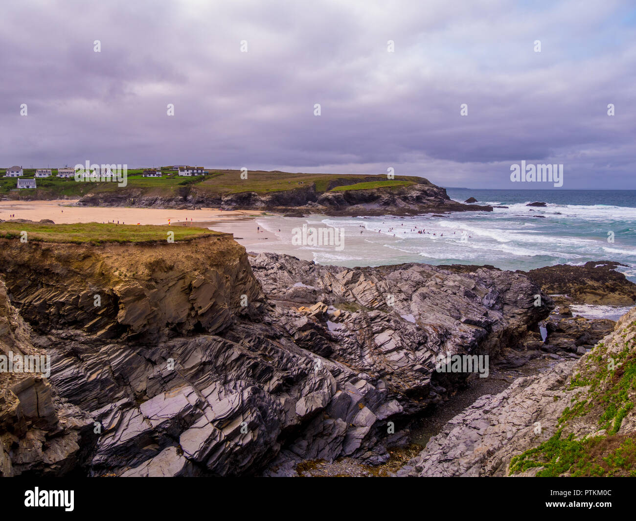 The rocky beach of Bedruthan Steps in Cornwall - an amazing landmark at ...