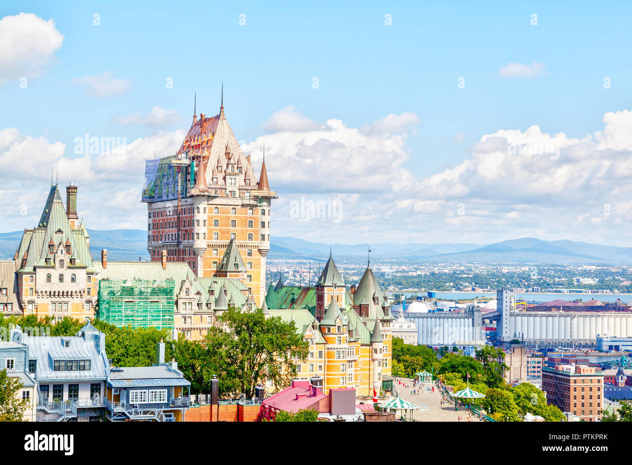 View of Old Quebec skyline and surrounding landscape with Chateau ...