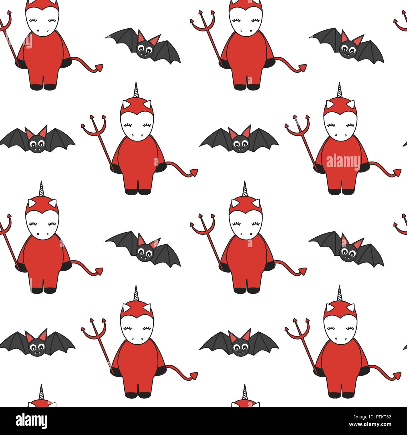 cute cartoon devil unicorns halloween seamless vector pattern ...