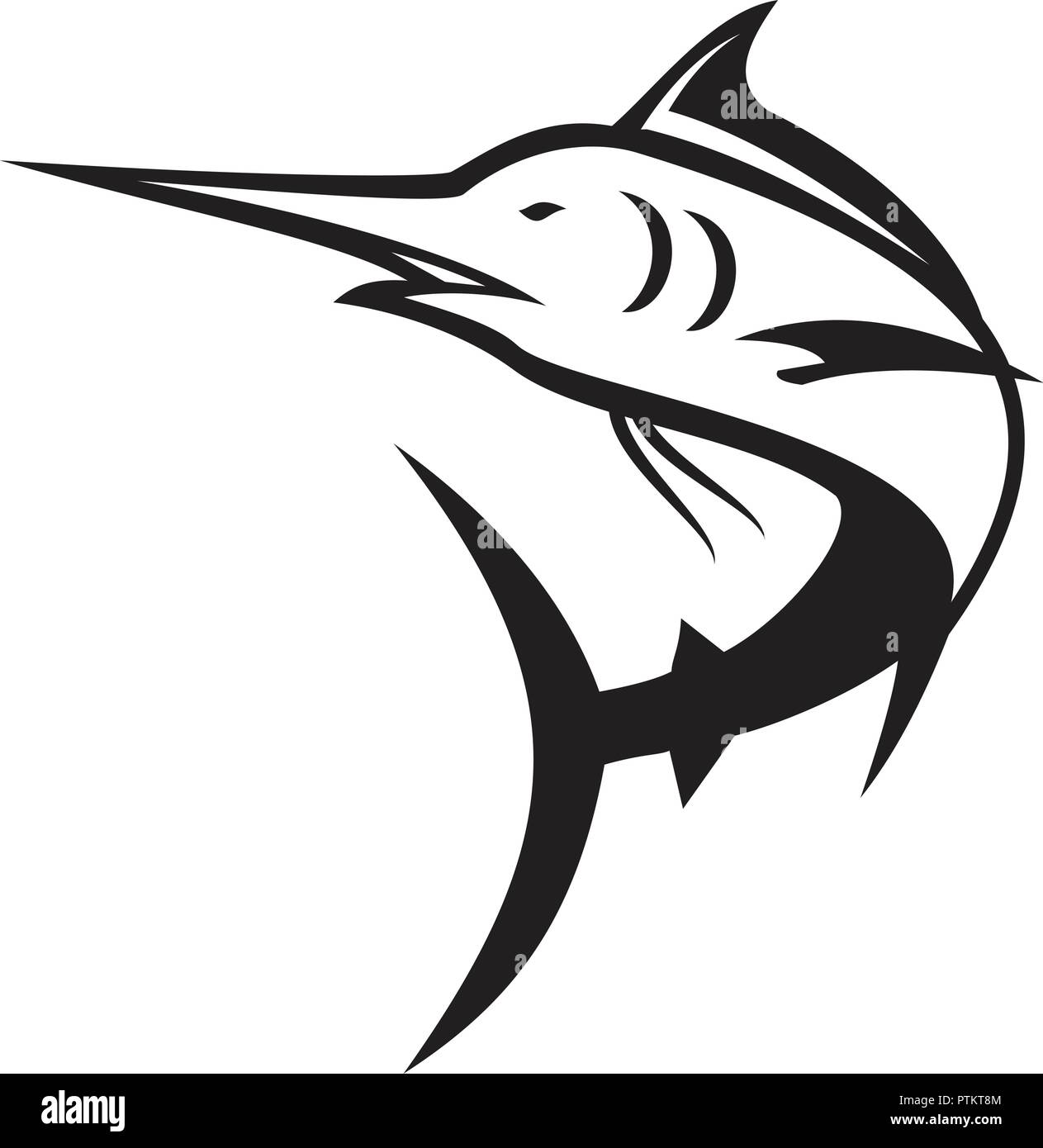 Icon retro style illustration of a blue marlin jumping to the right ...