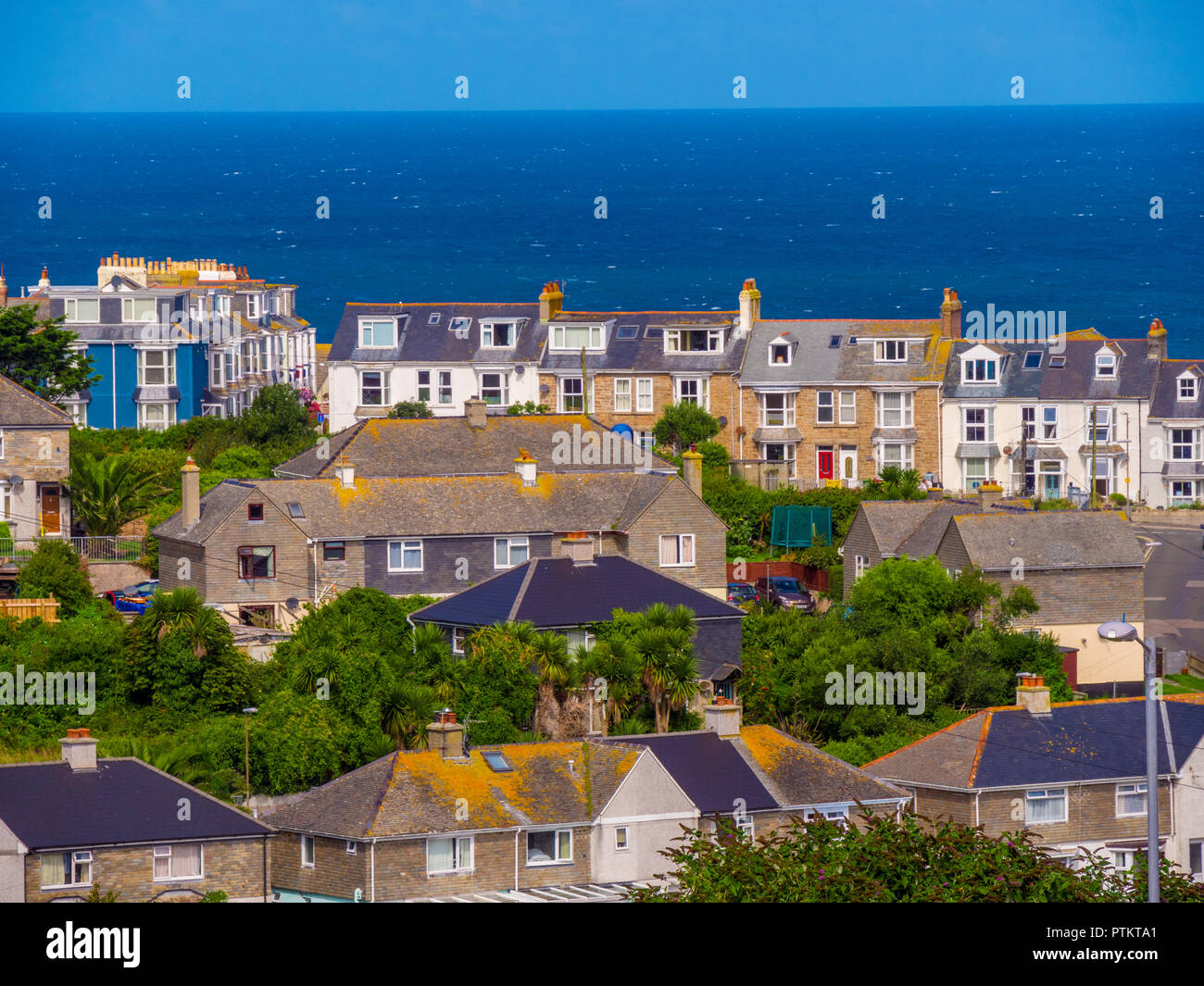 Aerial view over St Ives - a beautiful and famous town in Cornwall ...