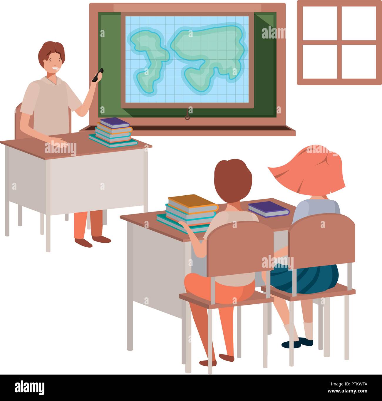 teacher in classroom with students avatar character Stock Vector Image ...