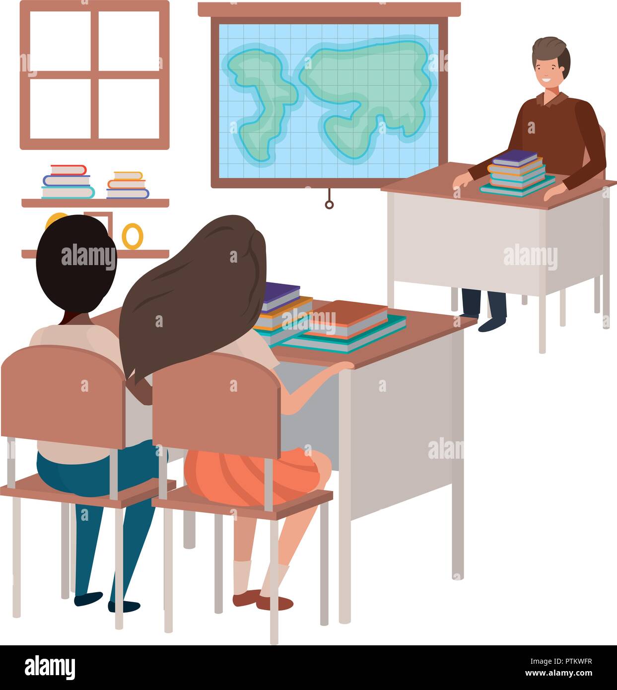 teacher in classroom with students avatar character Stock Vector Image ...