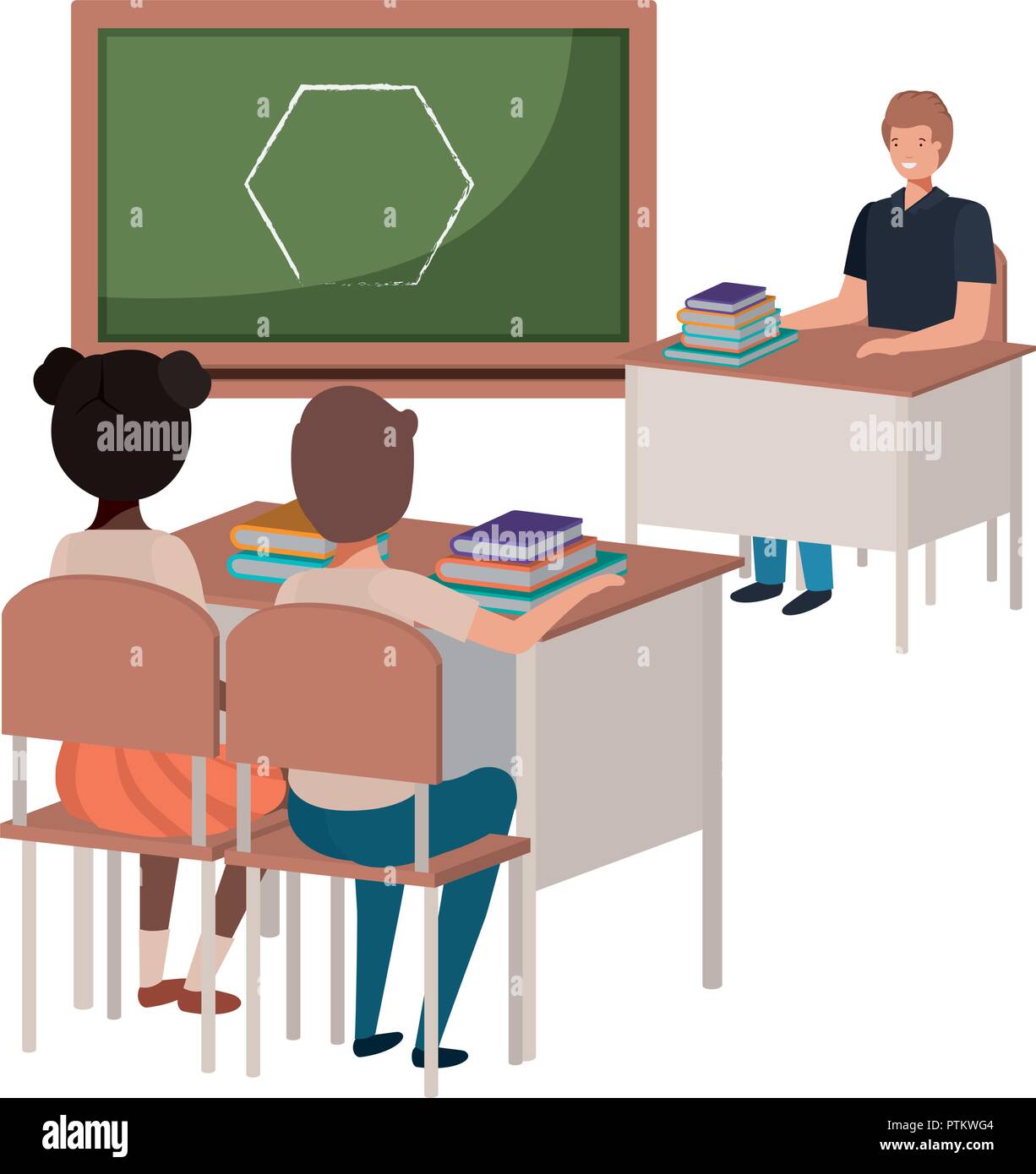 teacher in classroom with students avatar character Stock Vector Image ...