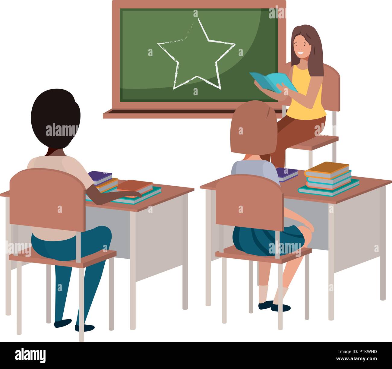 teacher in classroom with students avatar character Stock Vector Image ...