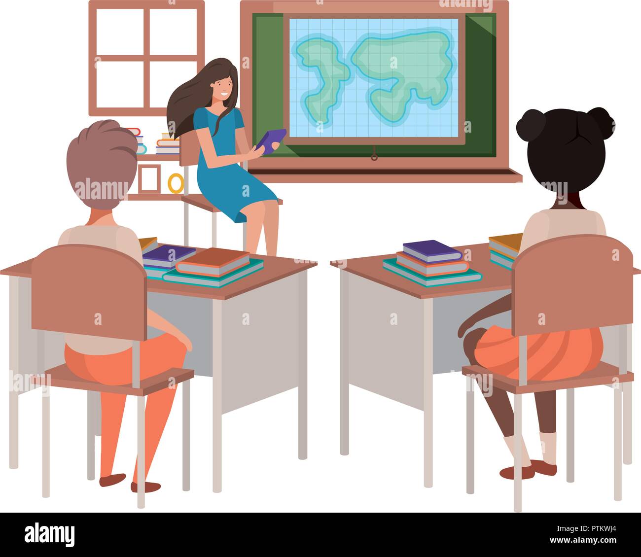 teacher in classroom with students avatar character Stock Vector Image ...